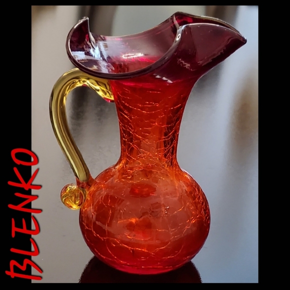 BLENKO | Art | Blenko Vntg Crackle Glass Amberina 5 2 Jug Pitcher Bud Vase | Poshmark